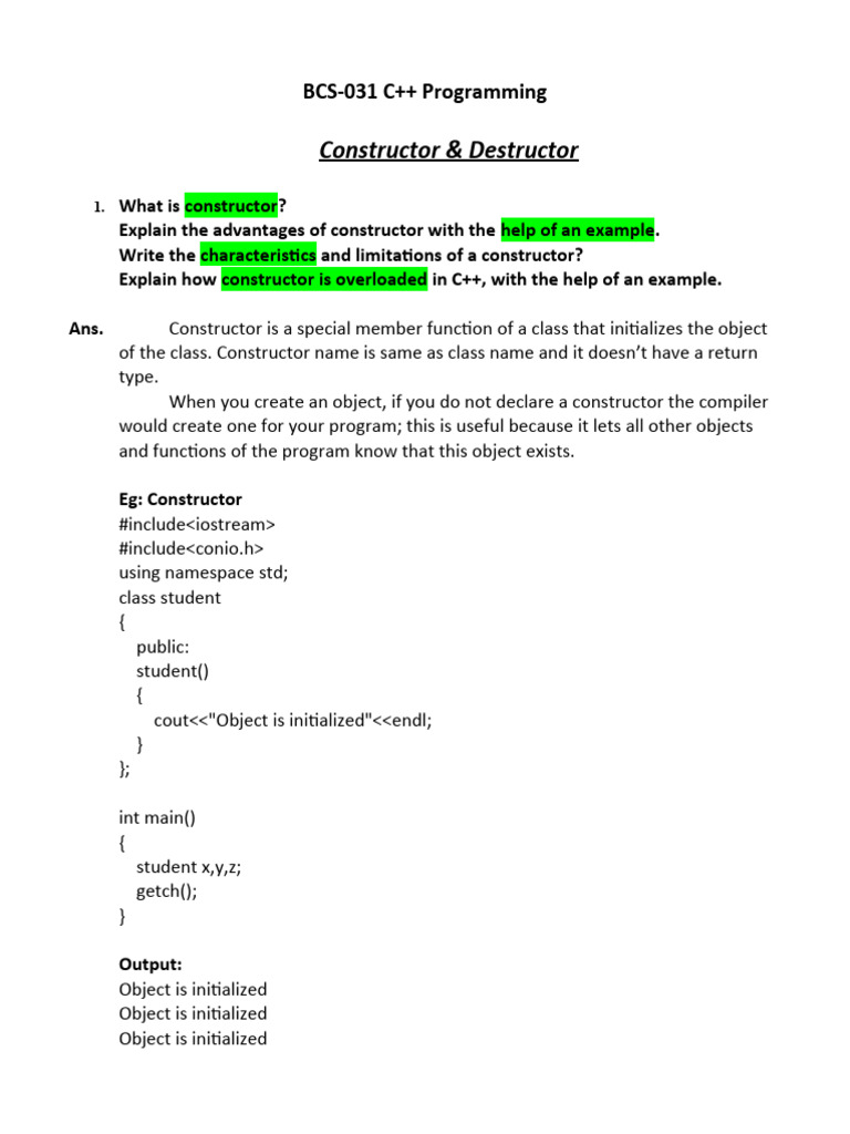 Bcs 031 C Programming Pdf Programming Constructor Object Oriented Programming 