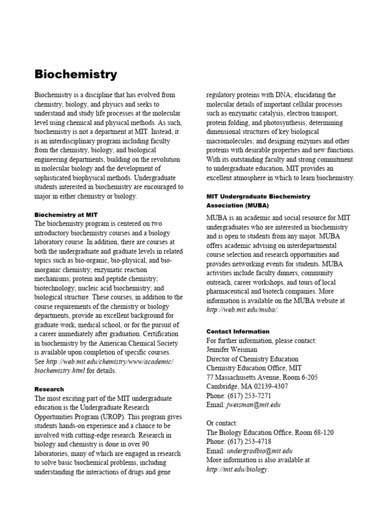 MIT Biochemistry - 2012 | PDF | Biochemistry | Chemistry