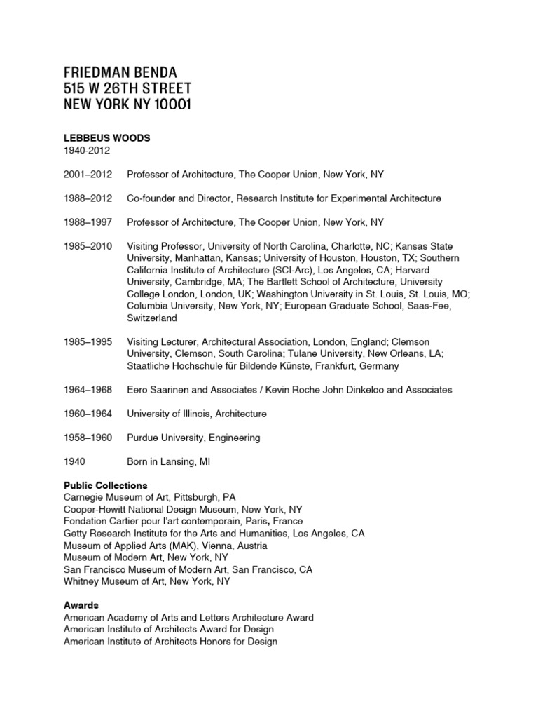 Lebbeus Woods - CV 2022.11 | PDF | Museology | Design