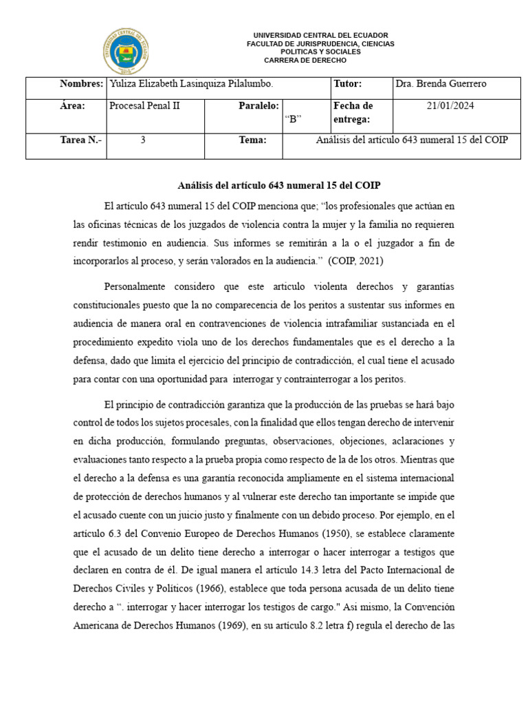 Inconstitucionalidad del Art. 643 COIP | PDF | Convenio europeo de ...