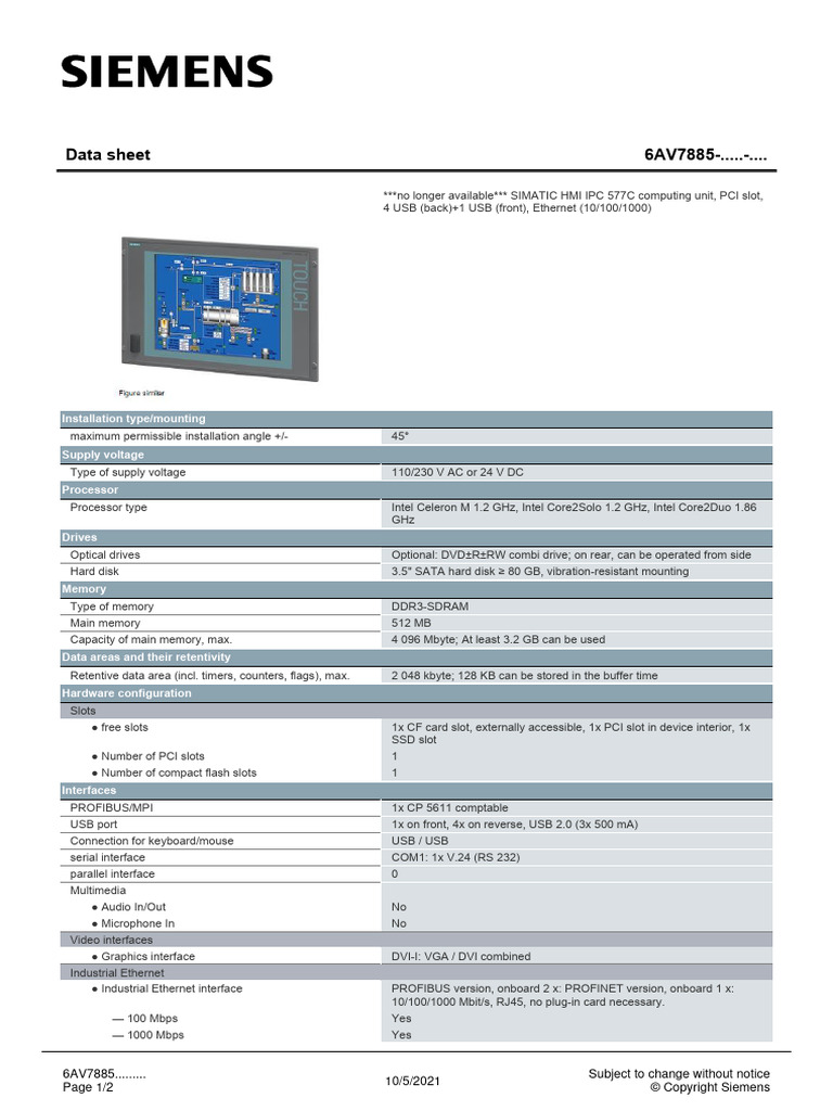 6AV7885......... Datasheet En-1 | PDF | Usb | Computer Data