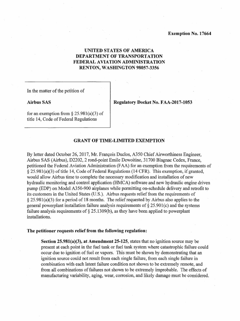 Airbus A350-900 Exemption Request | PDF | Federal Aviation ...