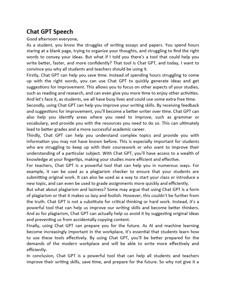 Chat GPT Speech | PDF | Plagiarism | Communication