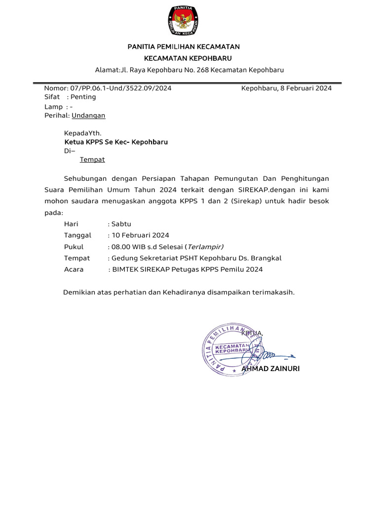 Undangan Bimtek Sirekap KPPS | PDF