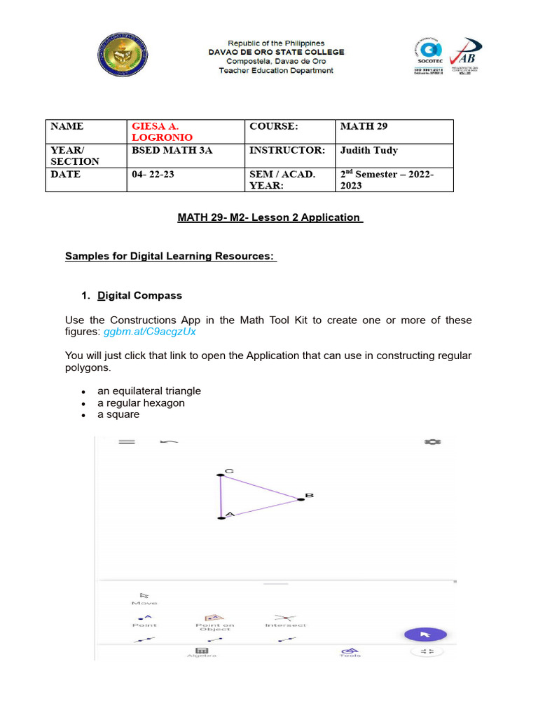 Logronio - Math 29 - M2-L2 - Application | Download Free PDF | Triangle ...