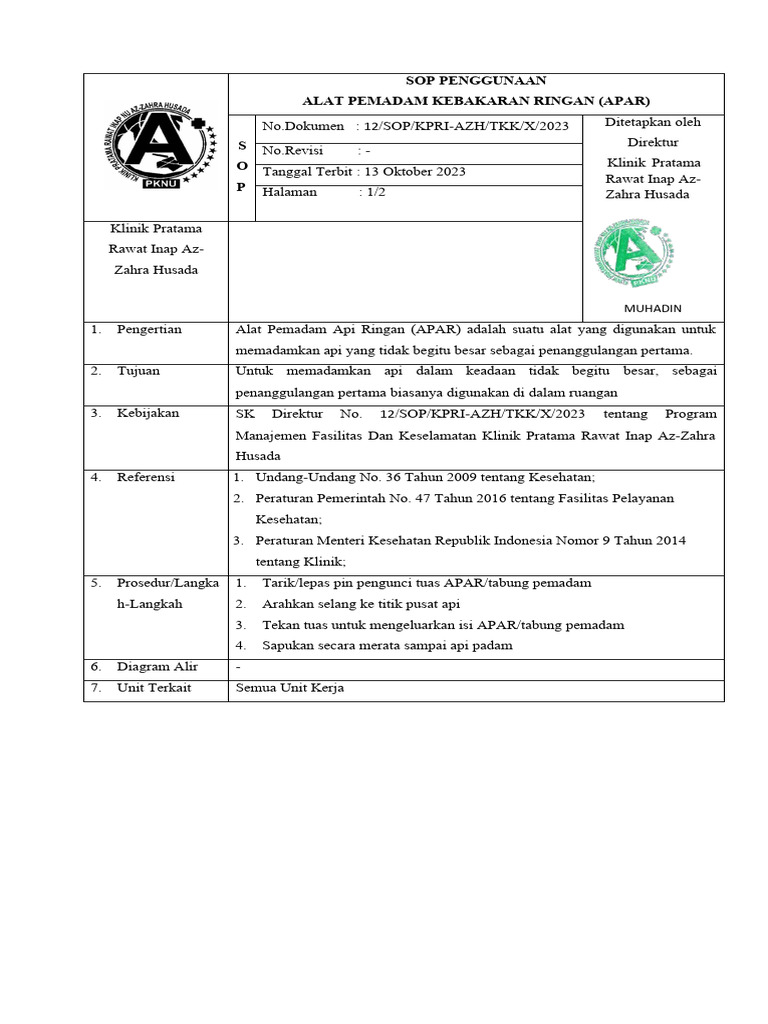 Sop Penggunaan Apar | PDF