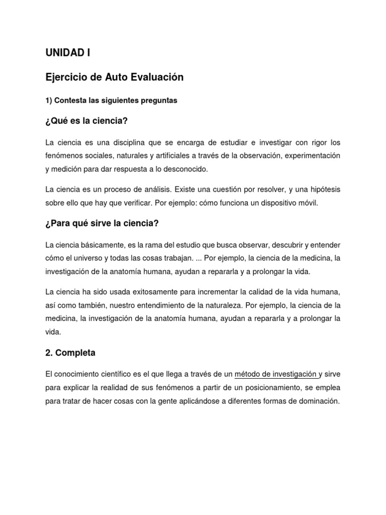 Autoevaluacion de La Unidad - 1 | PDF | Science | Investigación cuantitativa