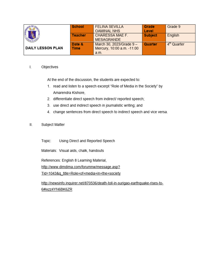 Direct and Indirect Speech | PDF | Verb | Human Communication