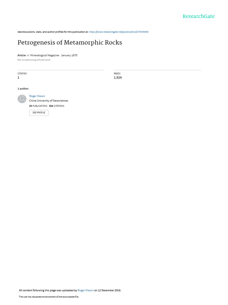 Petrogenesis of Metamorphic Rocks | PDF | Rocks | Earth Sciences