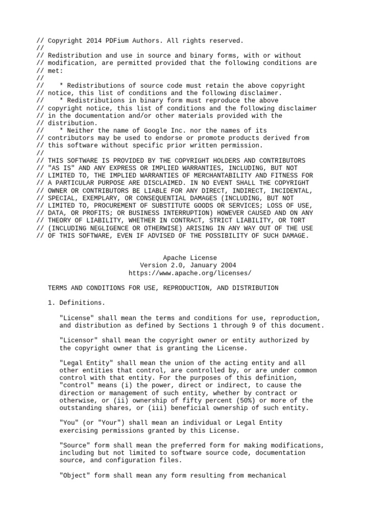 License Pdfium | PDF | License | Legal Liability