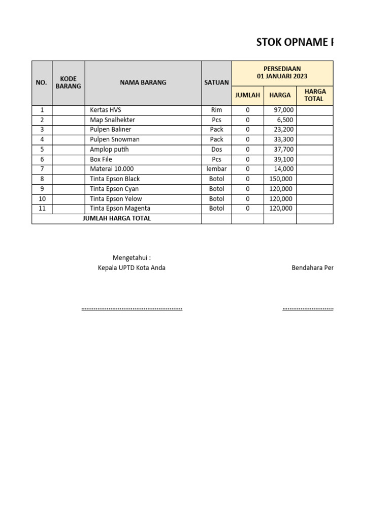 Stok Opname Persediaan ATK 2023 | PDF