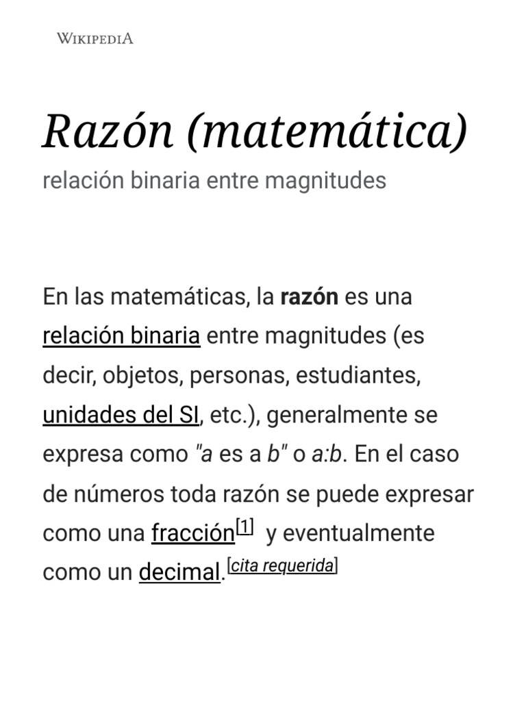 Definición de Razón Matemática | PDF | Proporción | Cantidad