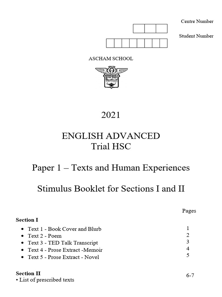 Ascham 2021 Trial Paper 1 Stimulus Booklet | PDF | Feeling