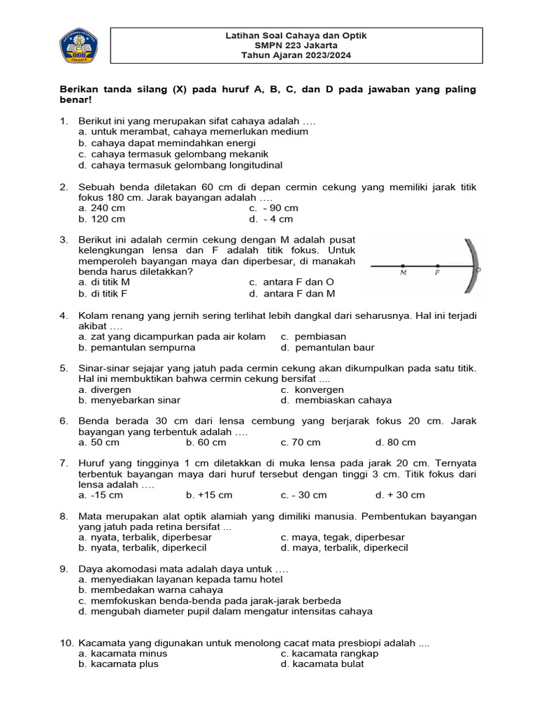 Latihan Soal Cahaya dan Optik SMP | PDF