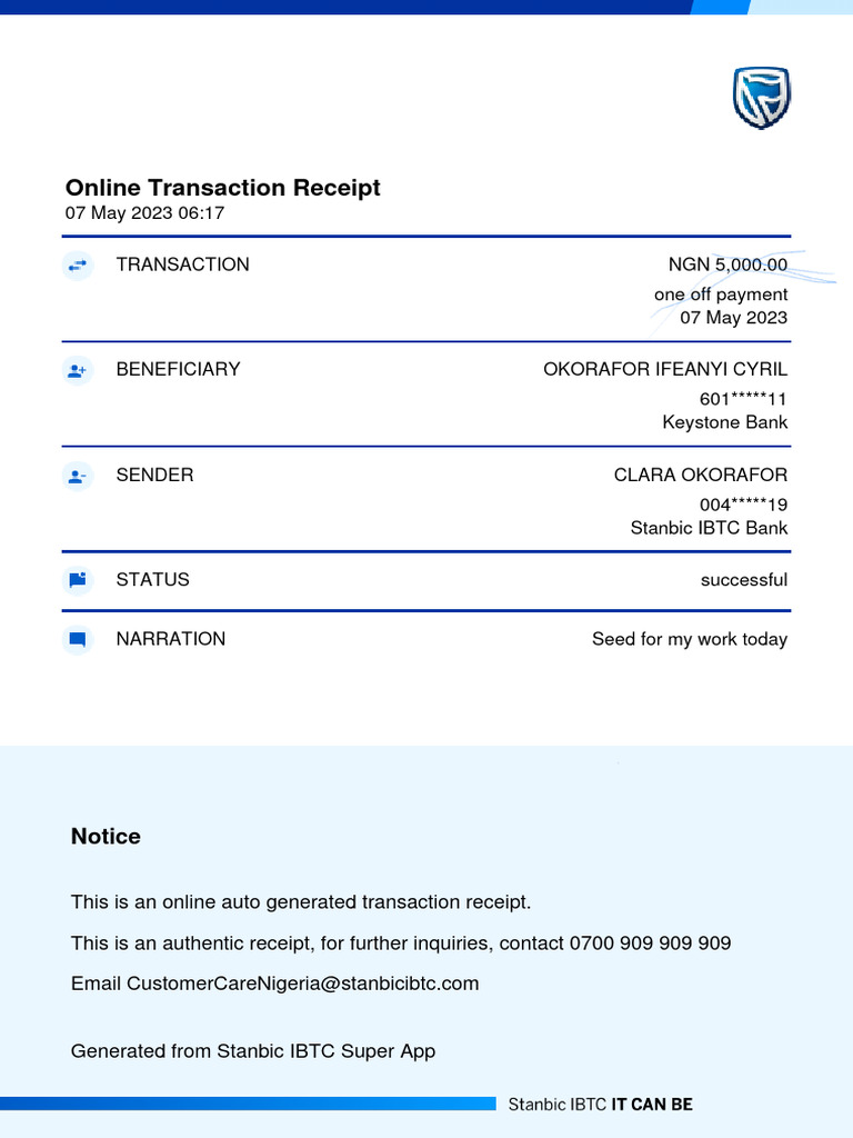 Online Transaction Receipt: Notice | PDF