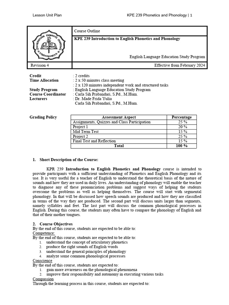 Course Outline Intro To Epp Revised Feb 2024 Monday Pdf Phonology Phonetics