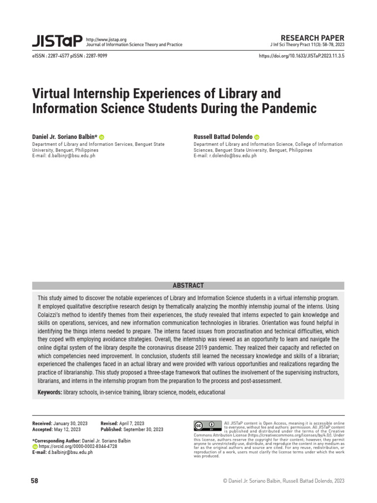 Virtual Internship Experiences of Library and Information Science ...