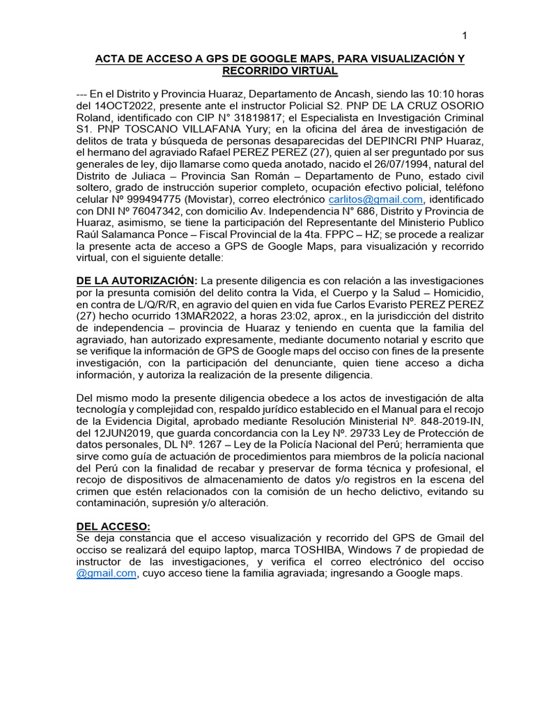 Acta de Acceso a Google Maps GPS | PDF