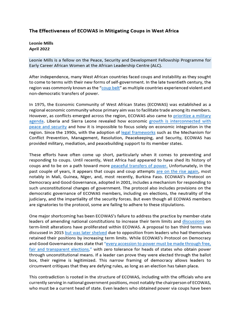 Leonie Mills Effectiveness of ECOWAS | PDF | Guinea | West Africa