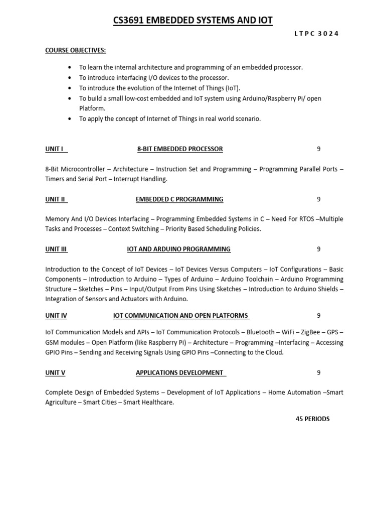 CS3691 Embedded Systems and Iot | PDF | Embedded System | Internet Of Things