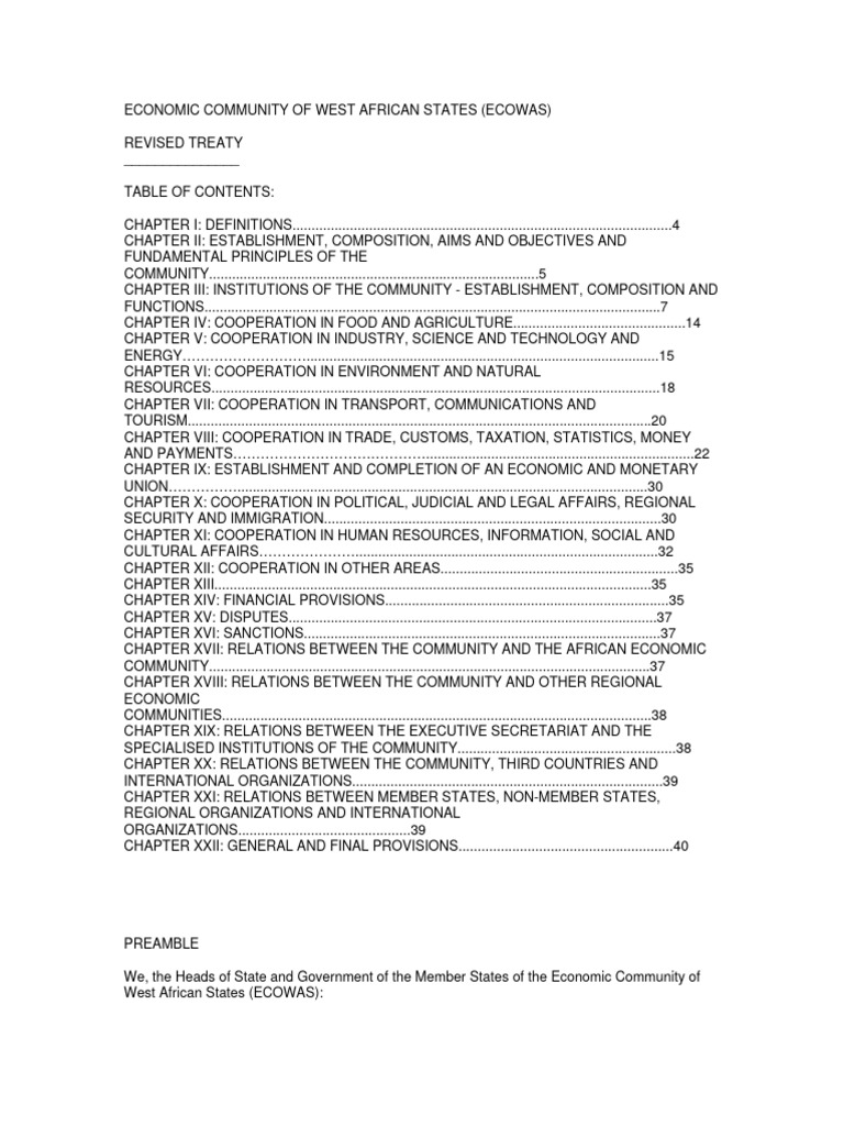 Ecowas | PDF | Treaty | Economic Community Of West African States