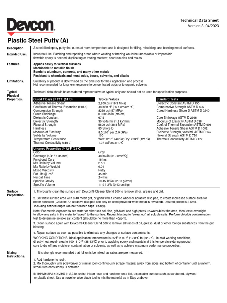 Plastic Steel Putty A v3 | PDF | Epoxy | Young's Modulus