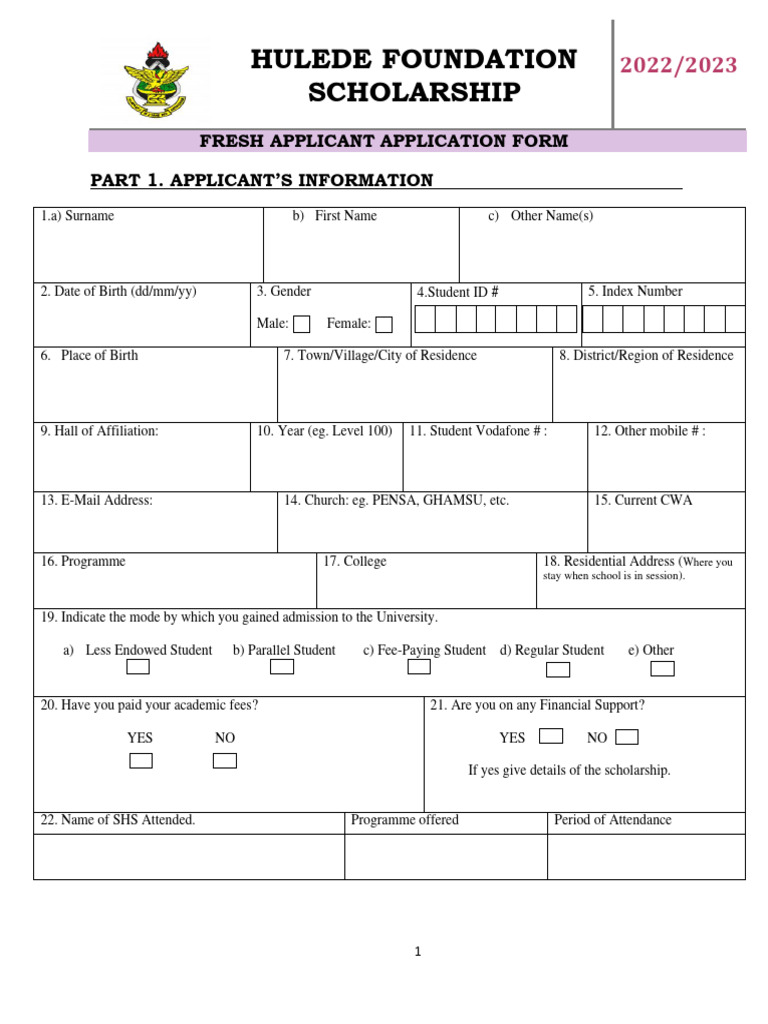 Hulede Fresh Applicant Application Form 2022 | PDF