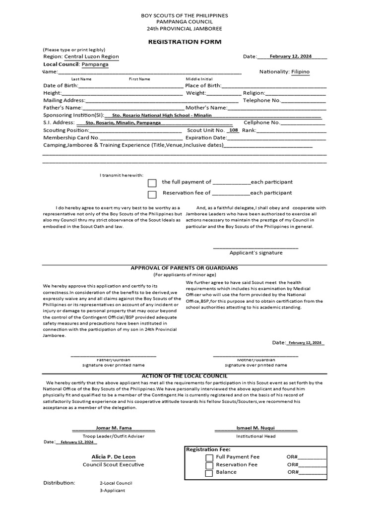 REGISTRATION FORM | PDF | Scouting