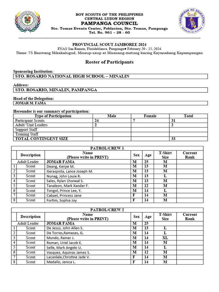 2024 Projam Roster of Participants | PDF | Outdoor Recreation | Scouting