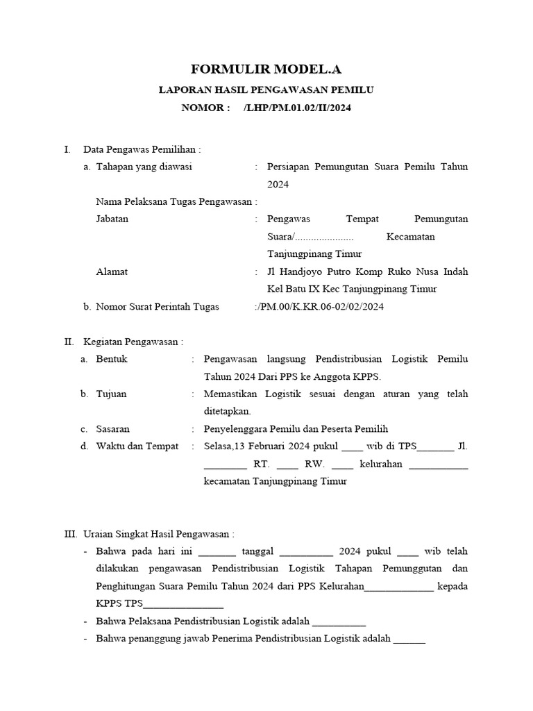 Laporan Pengawasan Logistik Pemilu 2024 | PDF