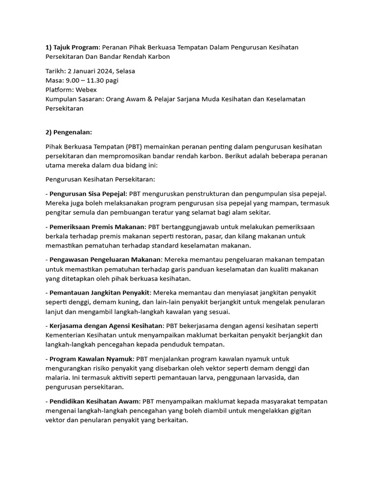 Laporan Webinar Peranan PBT dalam EH dan LCC Lengkap | PDF