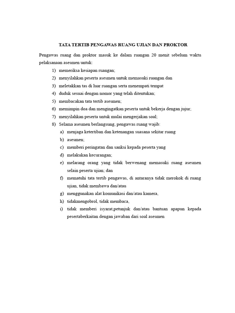 Tata Tertib Pengawas Ruang Ujian Dan Proktor | PDF