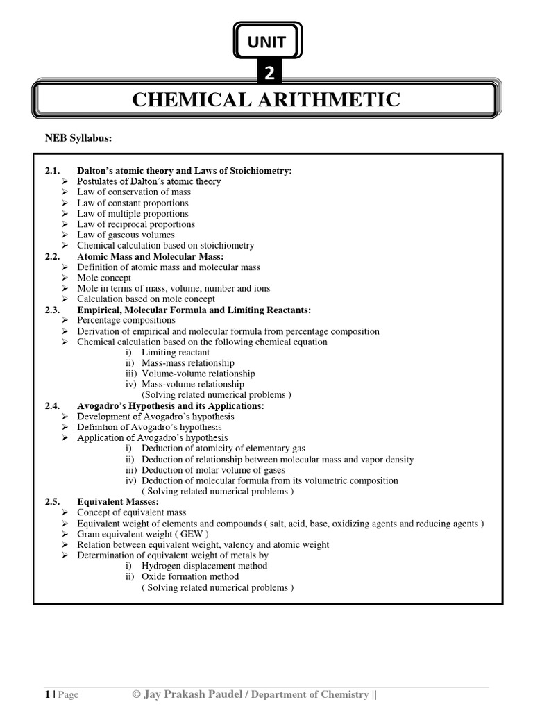 Chemical Arithmetic | PDF | Molecules | Stoichiometry