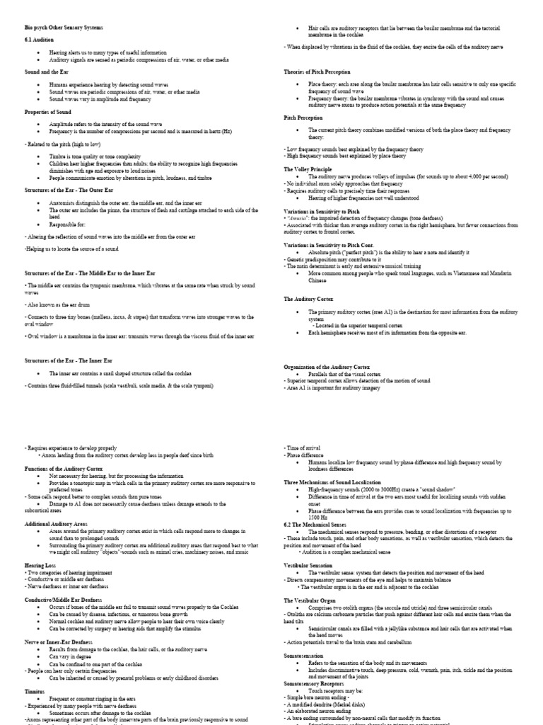 Bio Psych Other Sensory Systems | PDF | Taste | Ear