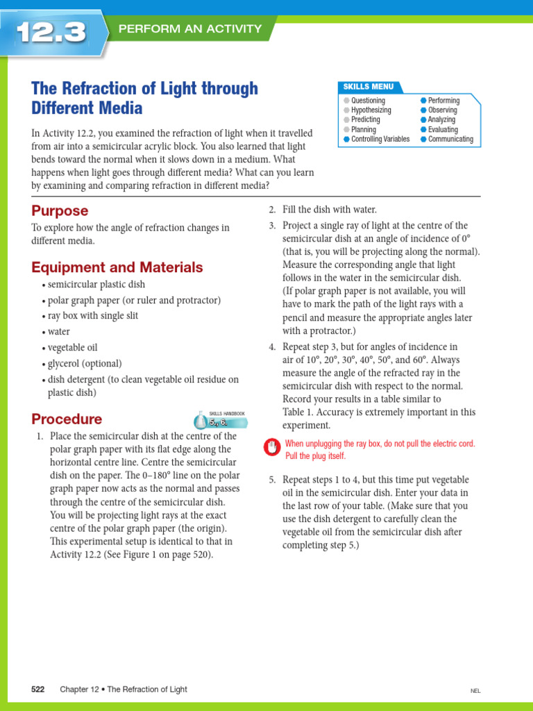 12.3 Perform An Activity - The Refraction of Light Through Different ...