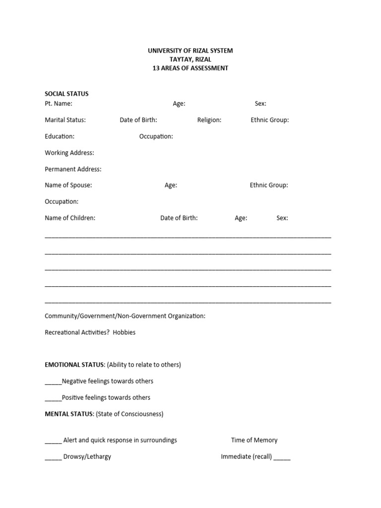Comprehensive Patient Assessment Form | PDF | Anatomical Terms Of ...