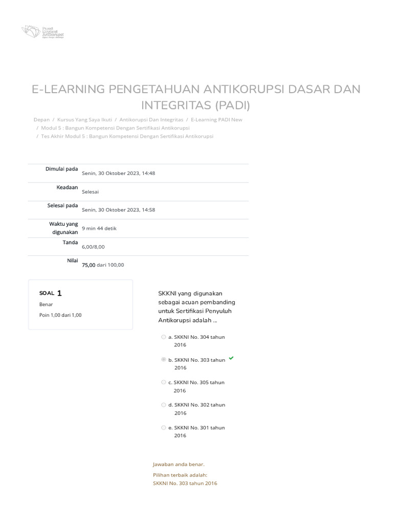 Tes Akhir Modul 5 - Bangun Kompetensi Dengan Sertifikasi Antikorupsi ...