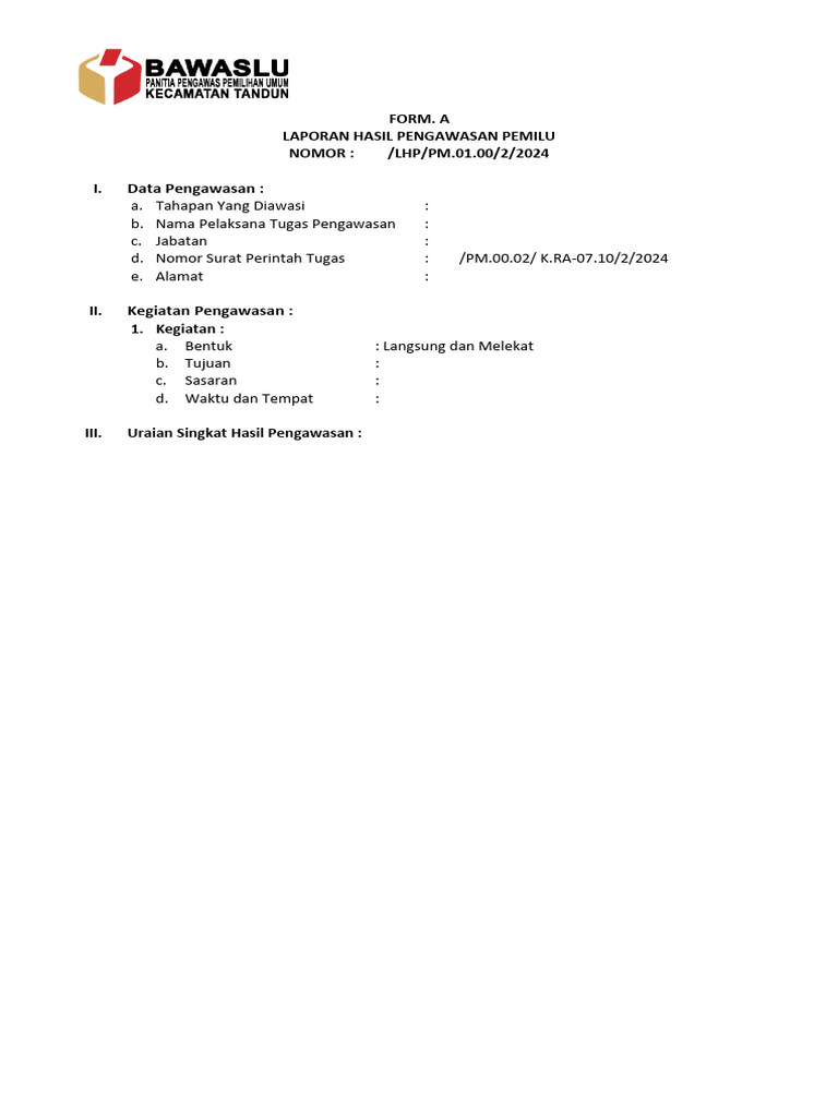 Form A LHP Kosong | PDF