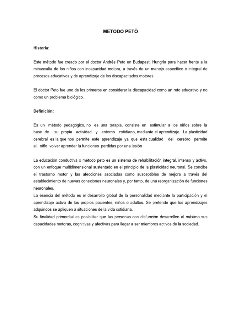 Método Petö: Educación Conductiva Integral | PDF | Aprendizaje | Invalidez