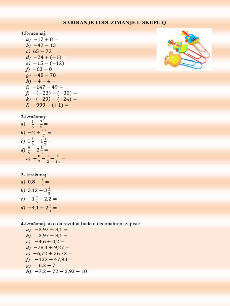 Sabiranje I Oduzimanje Racionalnih Brojeva, Rational Number | PDF