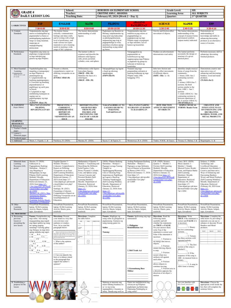Grade 6 DLP Q3 W2D1 | PDF | Friction | Drag (Physics)