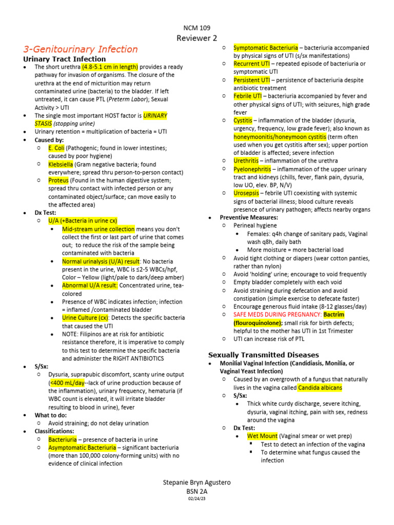 NCM-109-Reviewer-2 | PDF | Urinary Tract Infection | Miscarriage