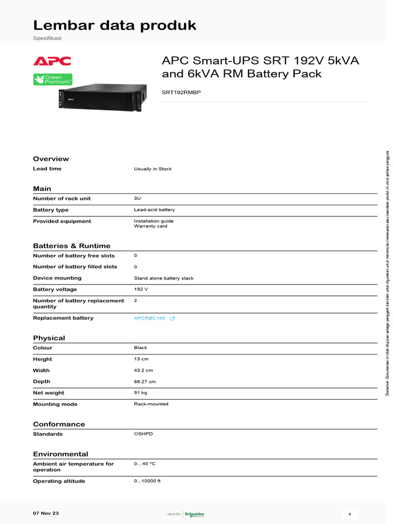 Smart-UPS Battery Systems - SRT192RMBP | PDF | Electrical Engineering ...