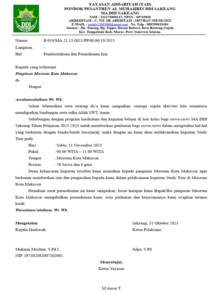 Surat Study Tour MA | PDF