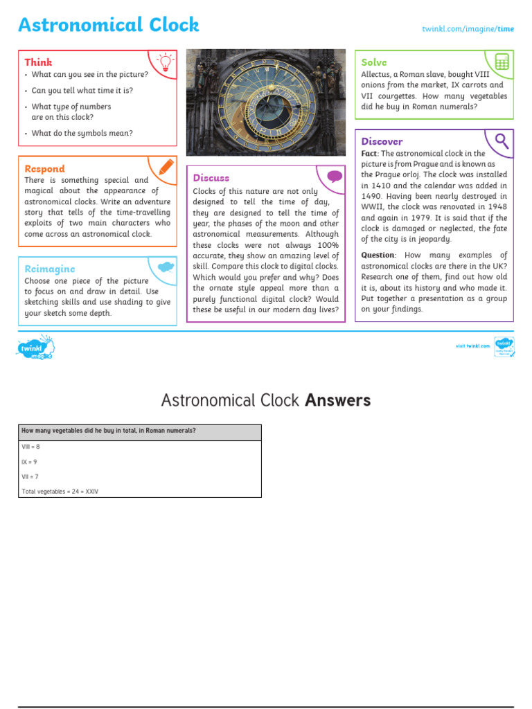 Imagine Time Astronomical Clock KS2 Exploration Sheet Colour | PDF | Clock