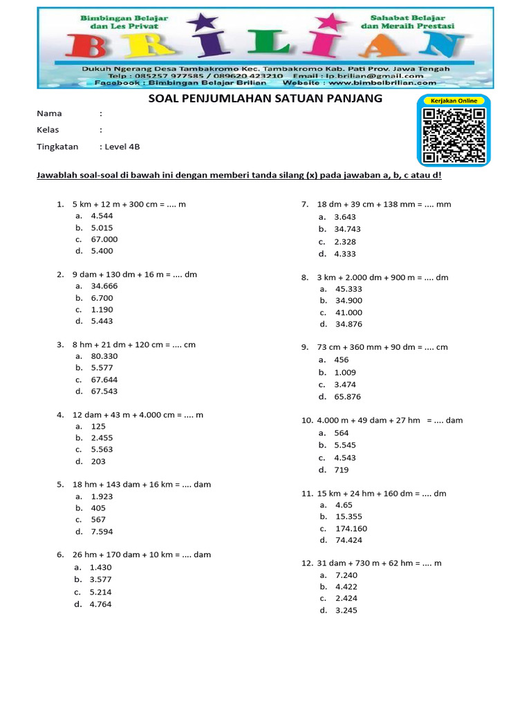 Soal Penjumlahan Satuan Panjang Level 4 B | PDF