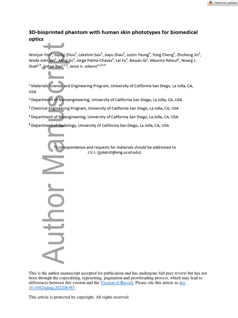 3D-Bioprinted Phantom With Human Skin Phototypes For Biomedical Optics ...
