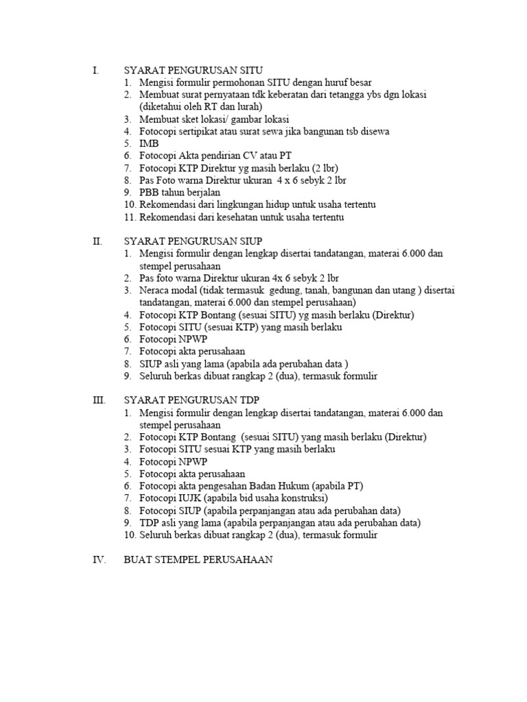 Syarat Pengurusan Situ, Siup Dan TDP | PDF