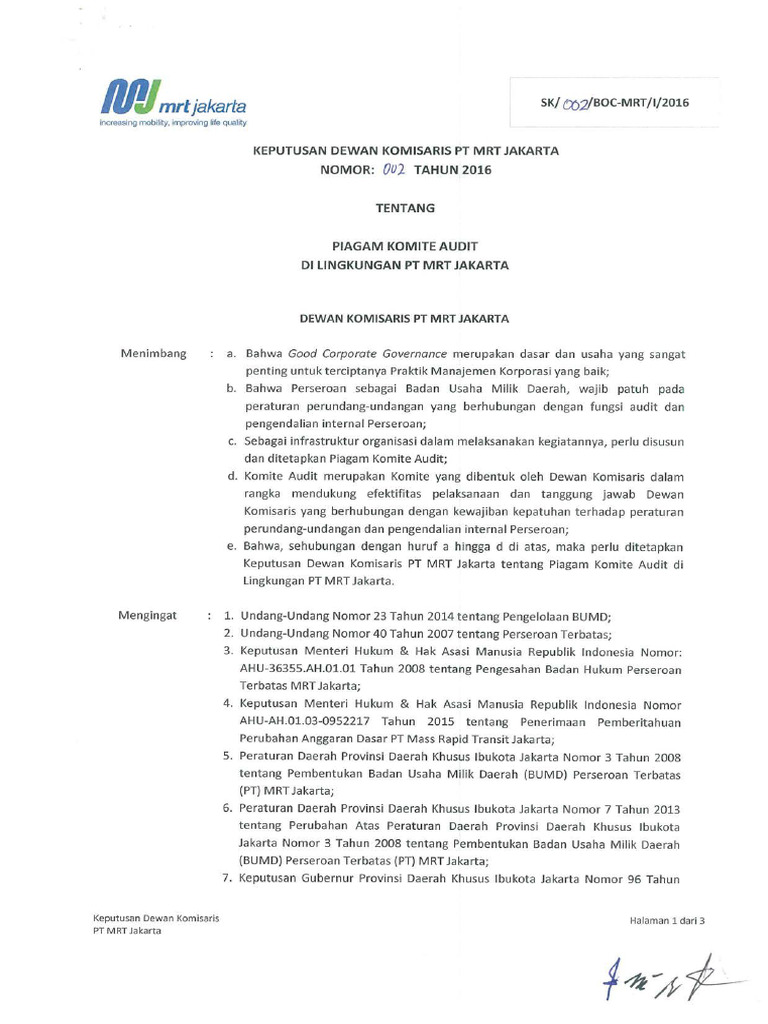 Piagam MRT Jakarta | PDF