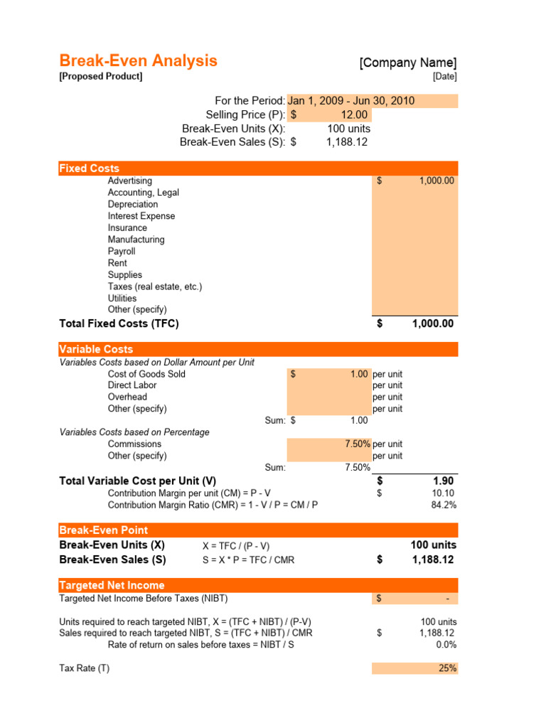 Breakeven Analysis Calculator | PDF | Accounting | Income Statement